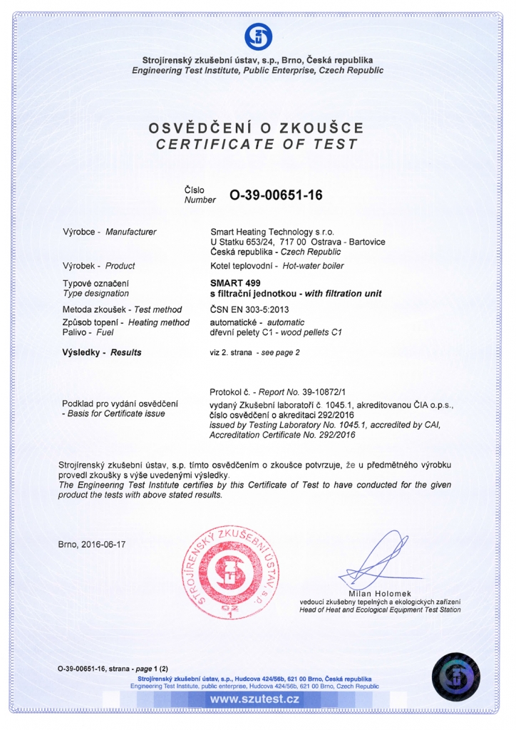 Certificates - Smart Heating Technology